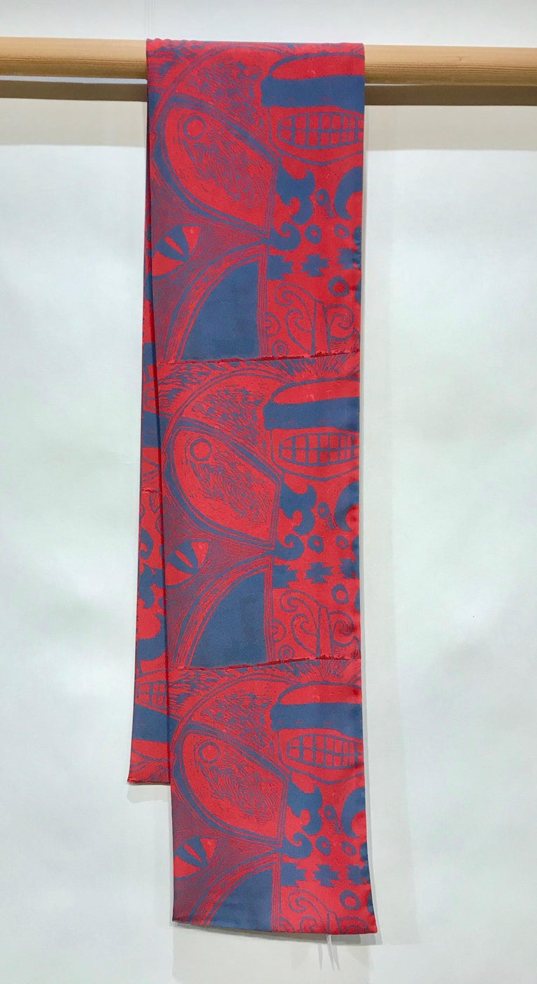 He Sees, poly crepe de Chine scarf, bee, red, blue, artist design ...