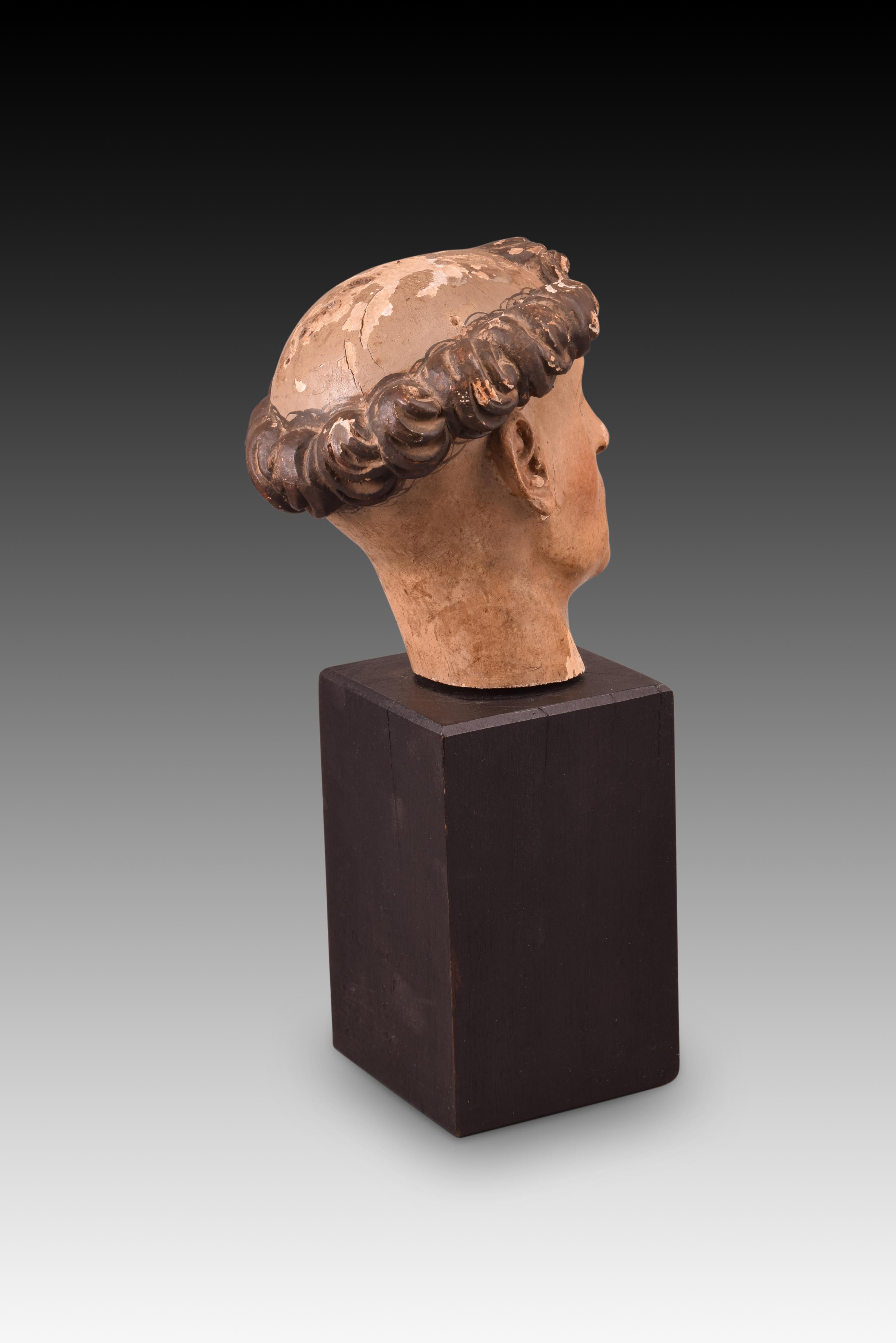 Head of a Saint. Polychromed Wood. 17th Century 'Later Base' For Sale ...