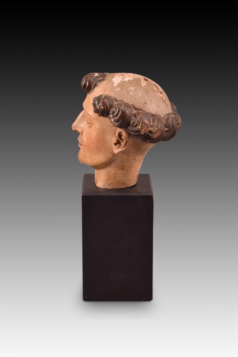 Head of a Saint. Polychromed Wood. 17th Century 'Later Base' For Sale ...