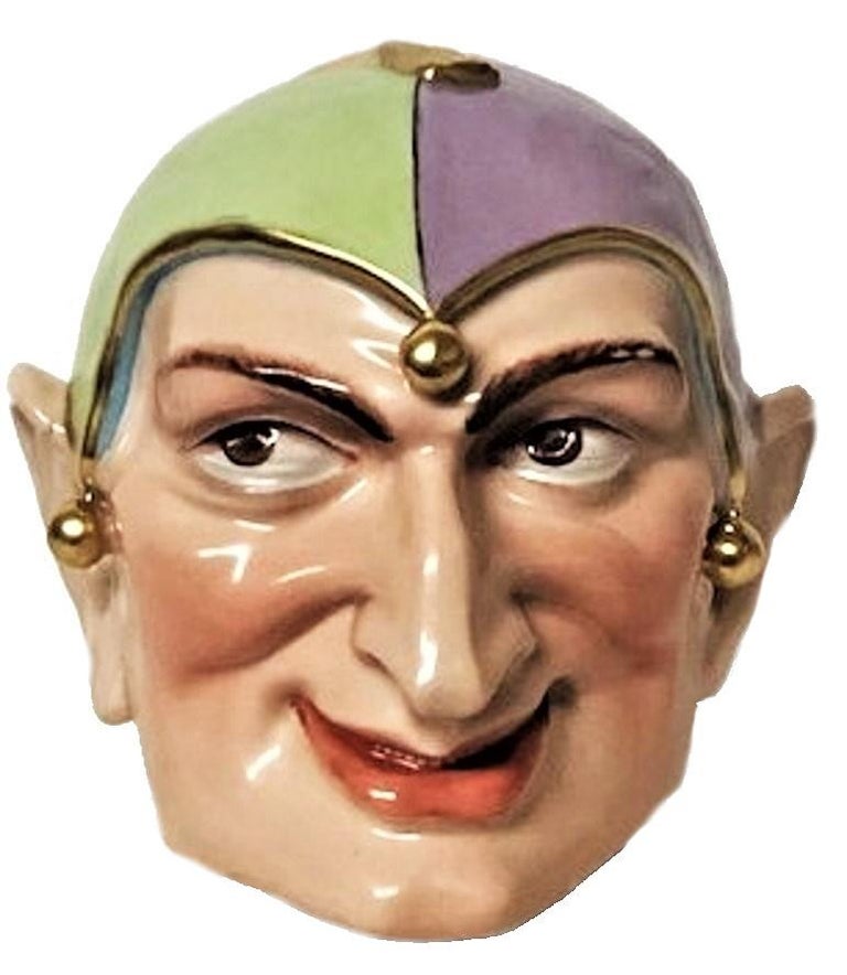Head of Jester, Vintage European Art Deco Porcelain Sculpture, ca. 1930 ...