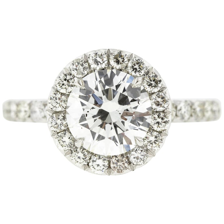 Head-on-Shank Round Diamond Halo Engagement Ring 'GIA' For Sale at ...