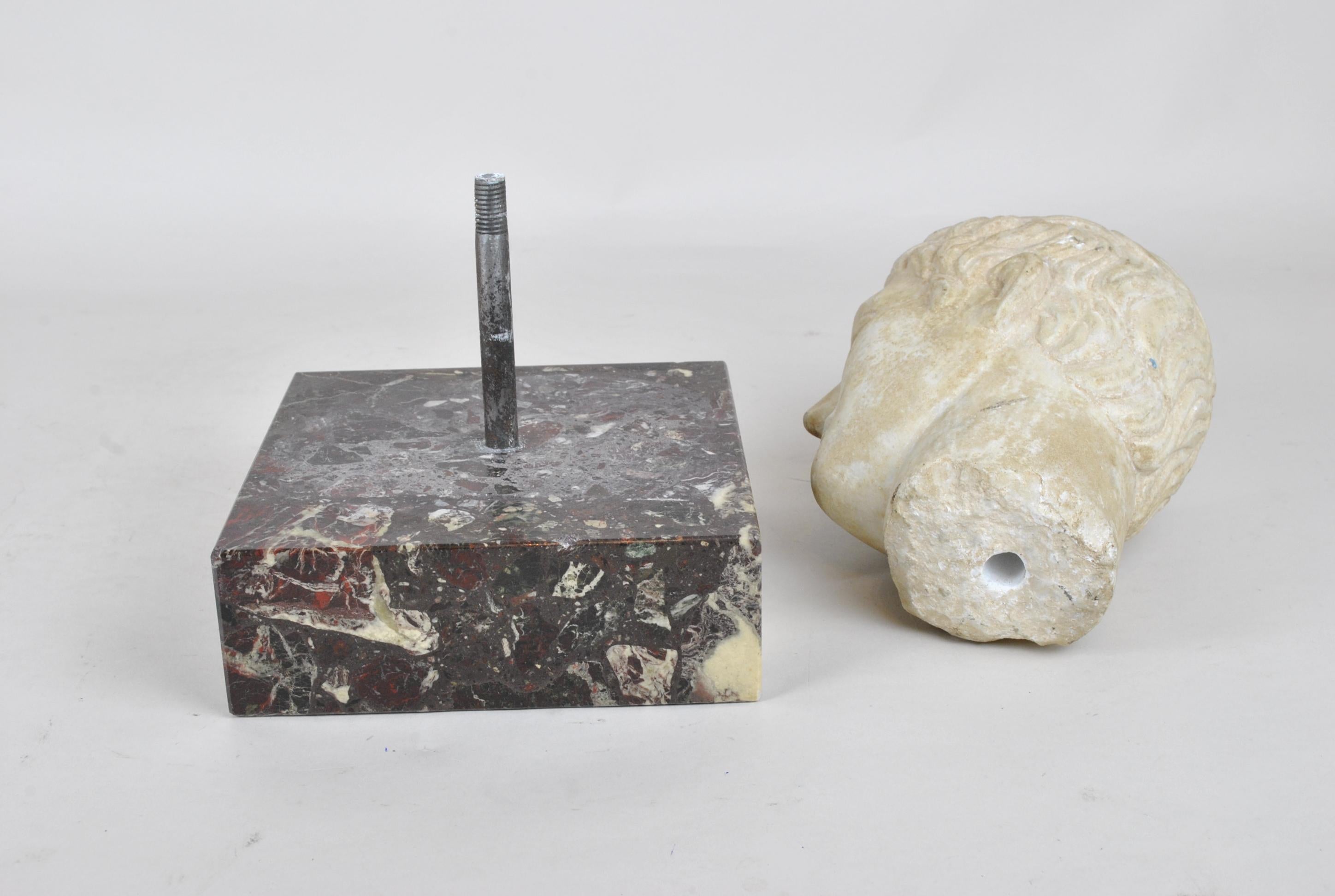 Head Sculpted in Marble, on Base, 19th Century For Sale at 1stDibs
