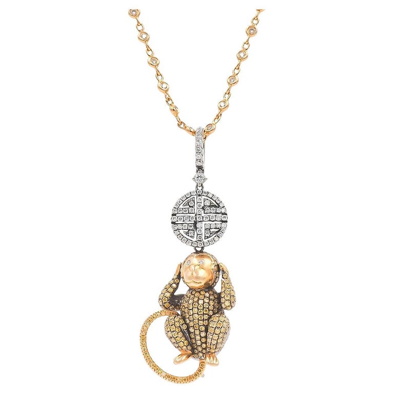 'Hear No Evil' Diamond Monkey Pendant Necklace by Lorraine Schwartz For ...