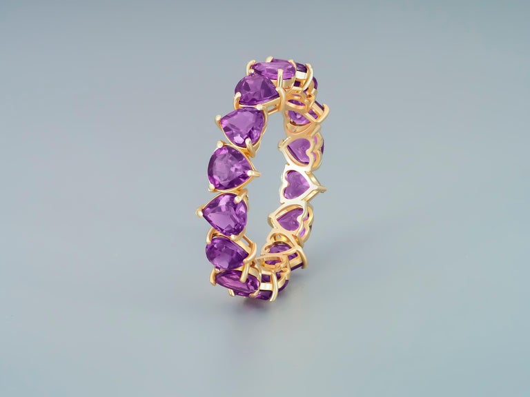 Customizable Heart Amethysts 14k Gold Eternity Ring For Sale at 1stDibs