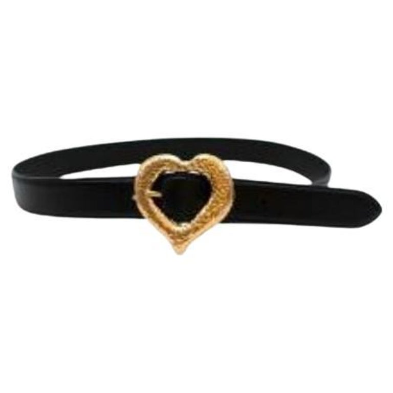 Heart Buckle Black Leather Belt - Size 85 For Sale at 1stDibs