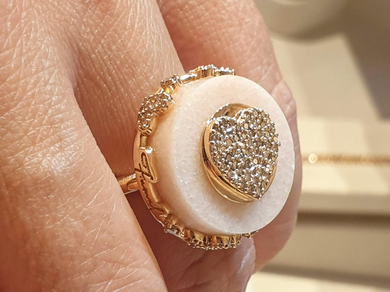 Heart Charm Pink Marble Ring with 18k Rose Gold and 0.78ct Brown ...