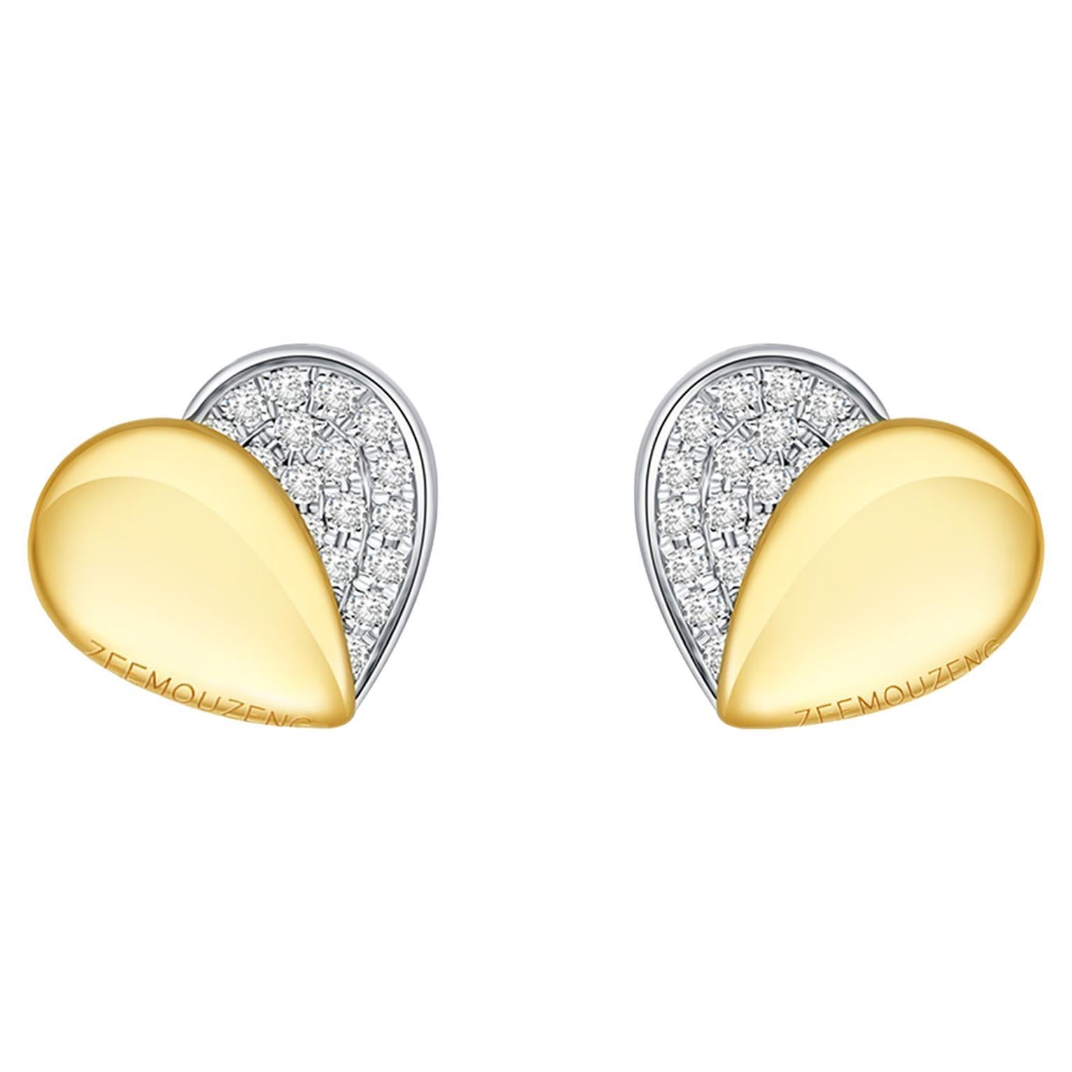 18 Karat Yellow Gold, Small Pave Diamond Heart Studs For Sale at 1stDibs