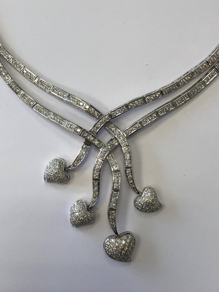 Heart Design White Diamond Necklace in 18 Karat White Gold For Sale at ...