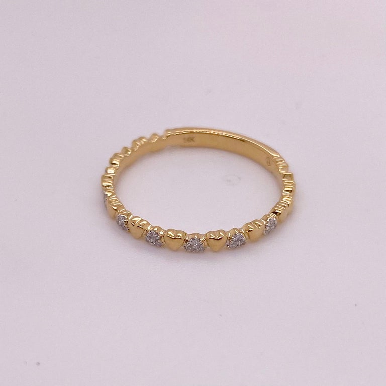 Heart Diamond Band Ring Alternating Pave Hearts and High Polish Hearts ...