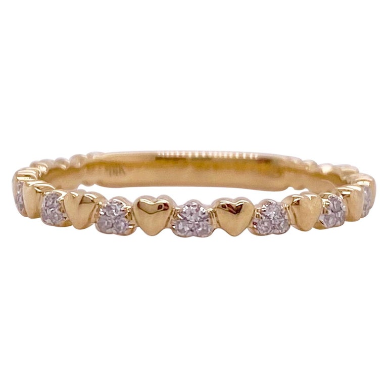 Heart Diamond Band Ring Alternating Pave Hearts and High Polish Hearts ...
