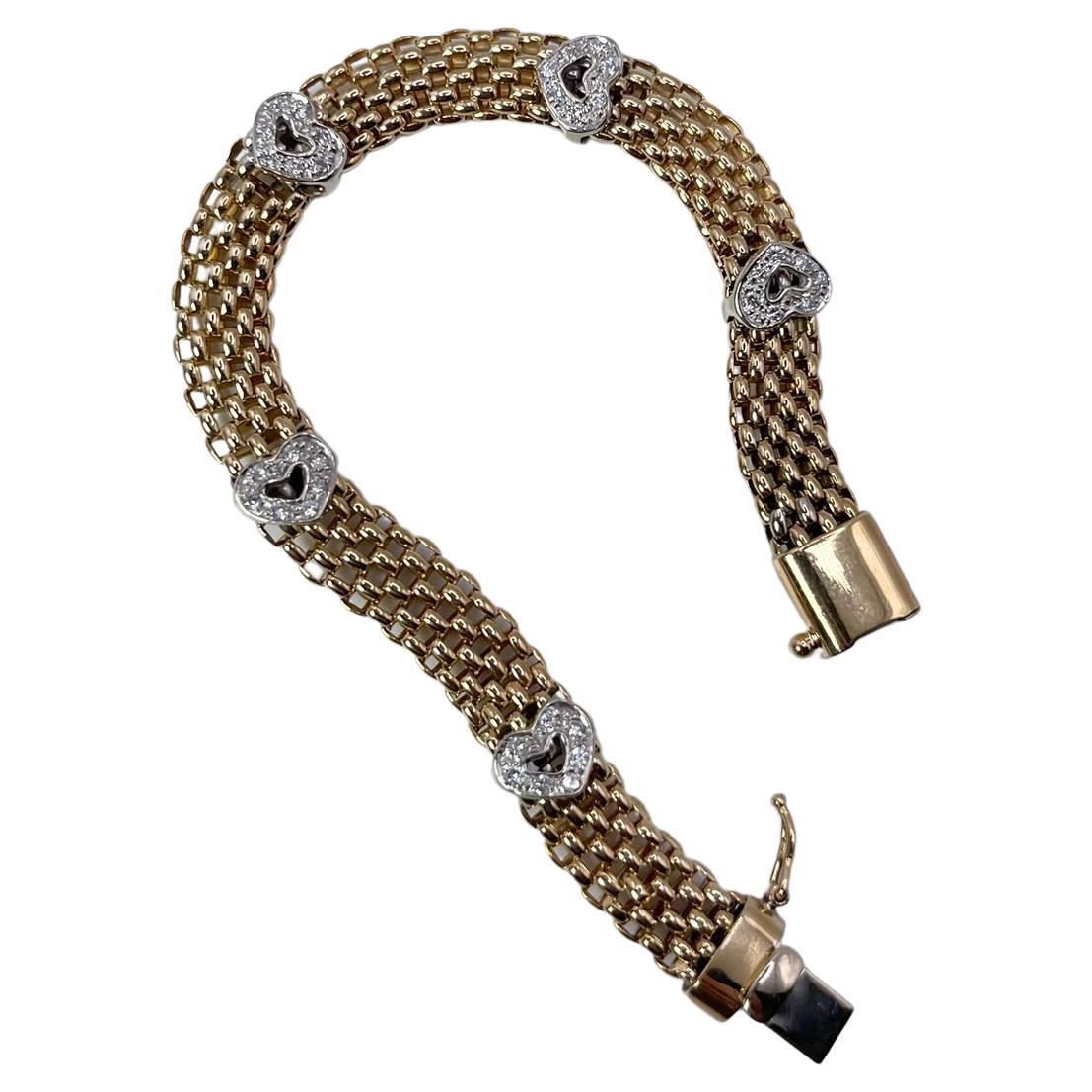 Heart Diamond bracelet 18KT gold mesh modern bracelet 6.50" Christmas ...