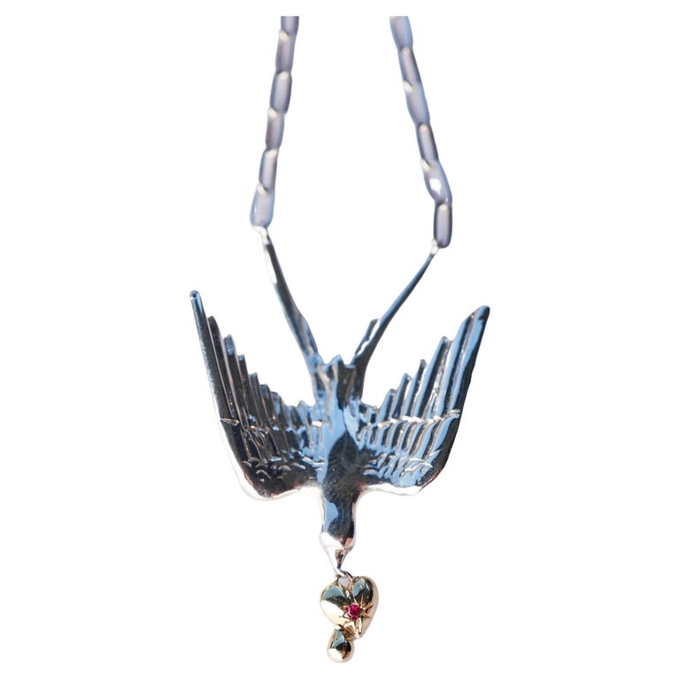 Heart Dove Necklace Gold Silver Chain Ruby Victorian Style J Dauphin ...