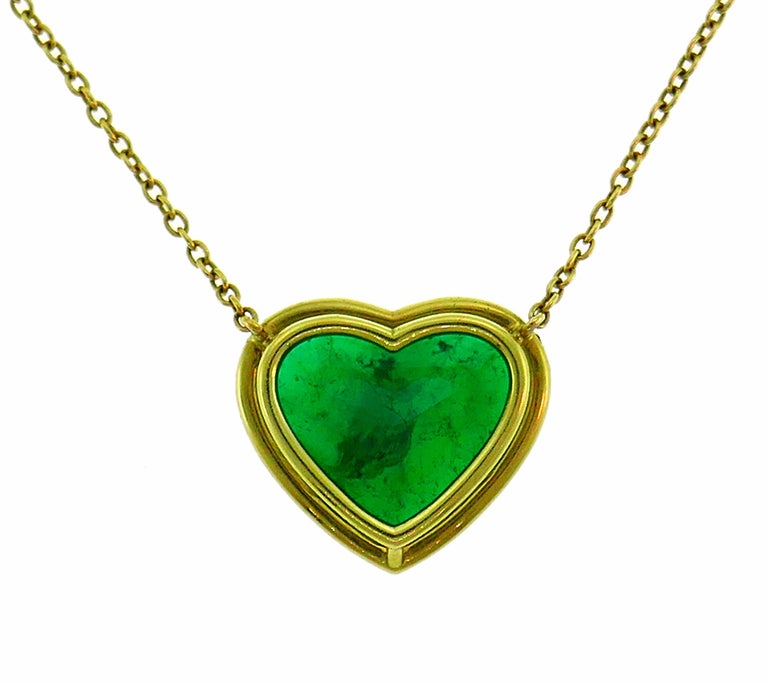Heart Emerald Diamond Yellow Gold Pendant Necklace at 1stDibs | gold ...