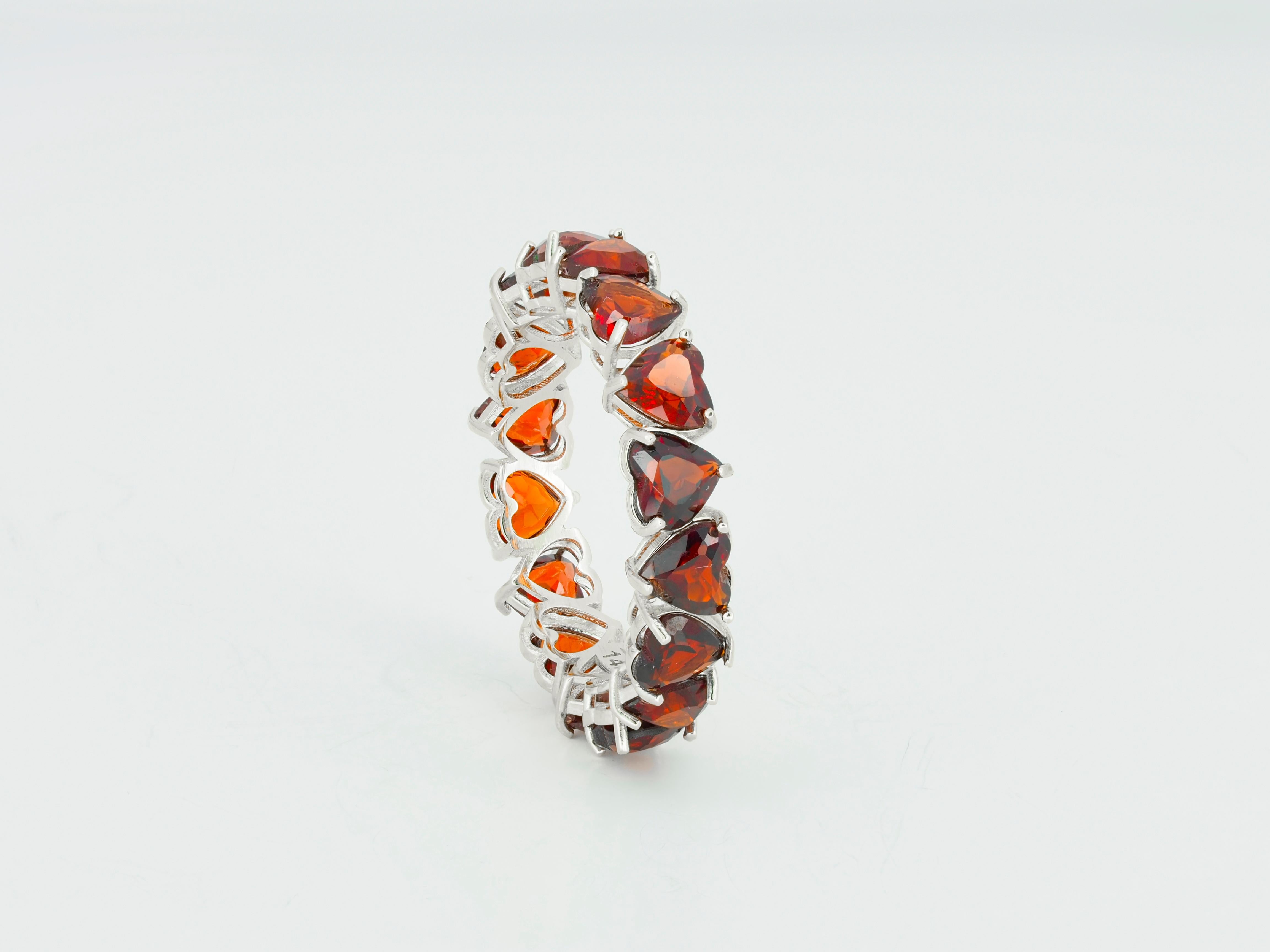 Heart Garnets 14k Gold Eternity Ring For Sale at 1stDibs