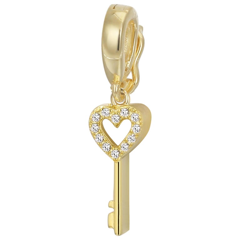Heart Key Pave Pendant or Charm For Sale at 1stDibs