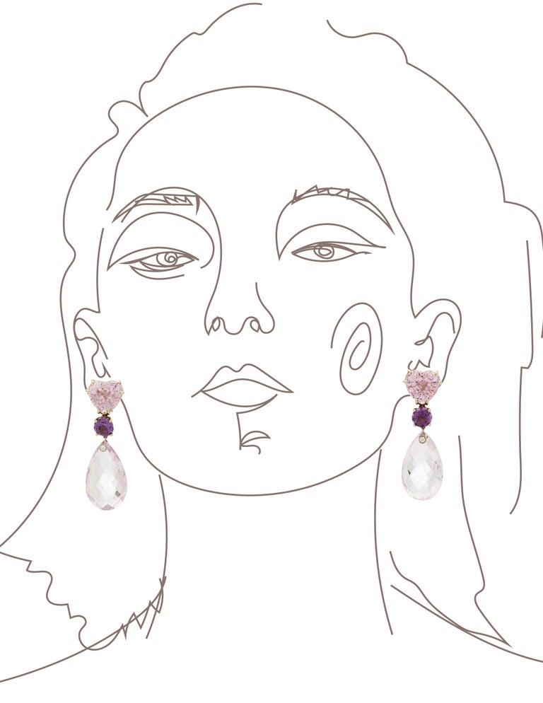 Sorab and Roshi Heart Kunzite Earrings with Dark Amethyst and Pink ...