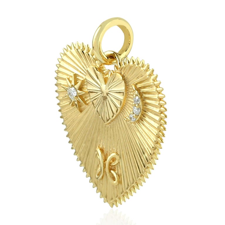 Heart Love Medallion 14 Karat Gold Charm Diamond Pendant Necklace For ...