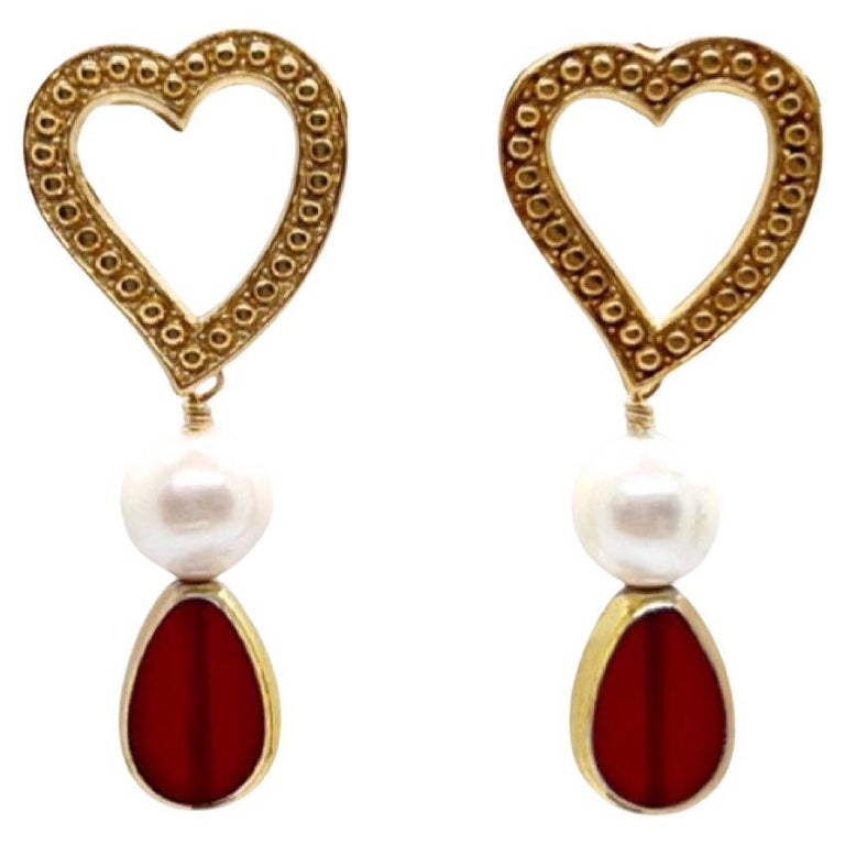 Heart Pearls and German Glass Beads Earrings For Sale at 1stDibs
