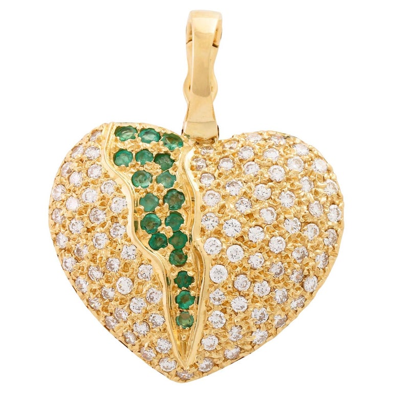 'Heart' Pendant with Emeralds and Brilliants For Sale at 1stDibs