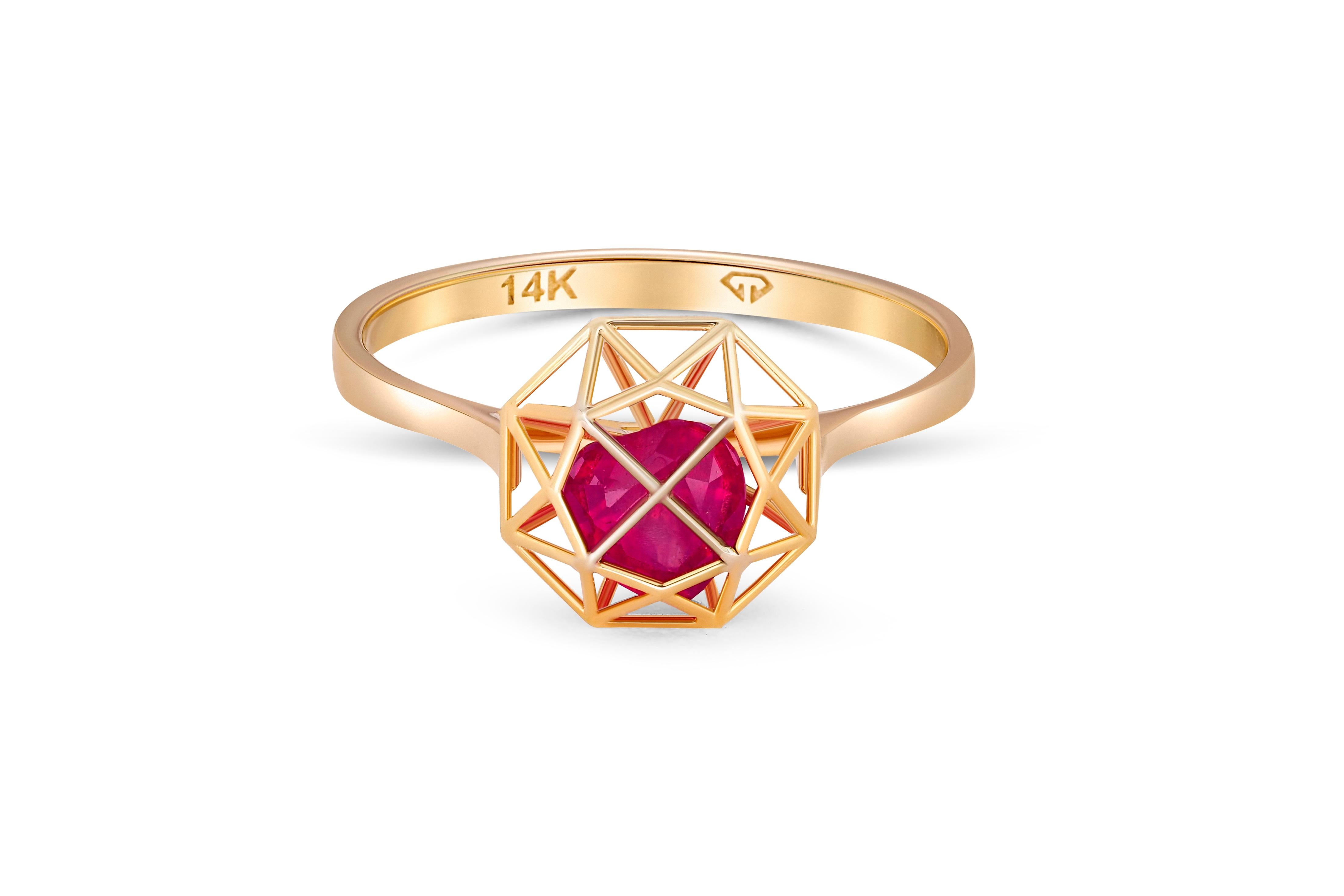Heart ruby 14k gold ring. For Sale at 1stDibs