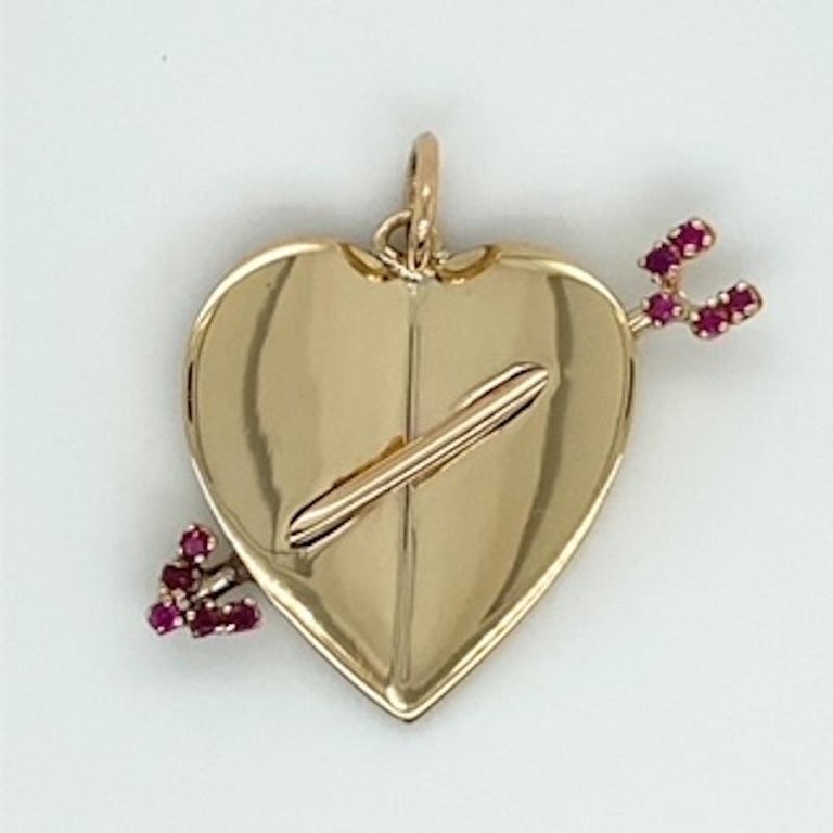 Heart Ruby Arrow Gold Charm at 1stDibs