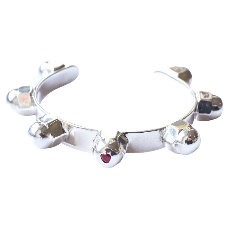 Heart Ruby Cuff Bangle Bracelet Sterling Silver Studs J Dauphin For ...