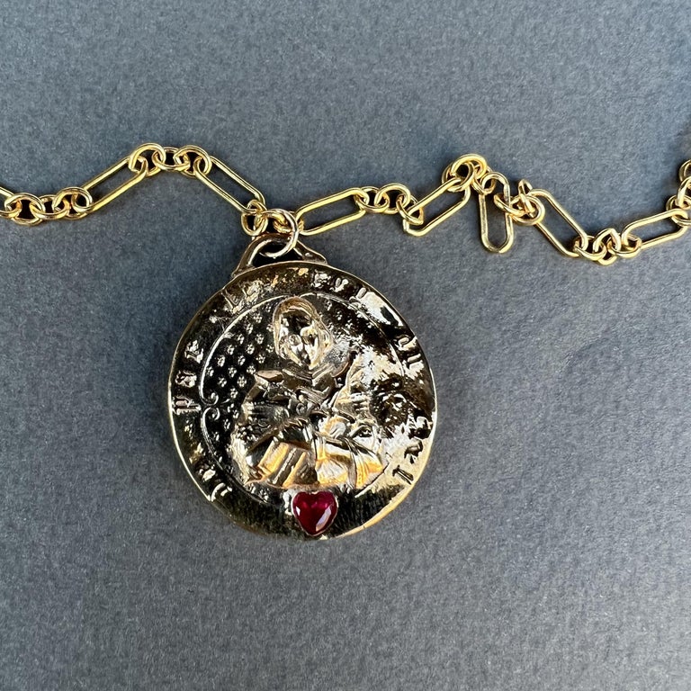 Heart Ruby Medal Chain Necklace Joan of Arc Pendant Bronze J Dauphin ...