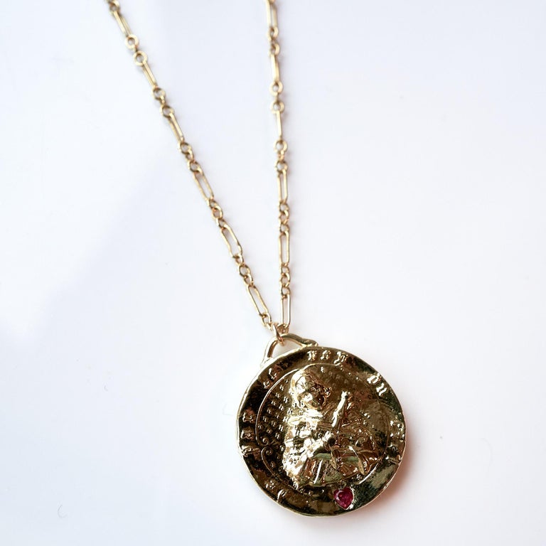 Heart Ruby Medal Gold Plated Joan of Arc Chain Necklace J Dauphin For ...