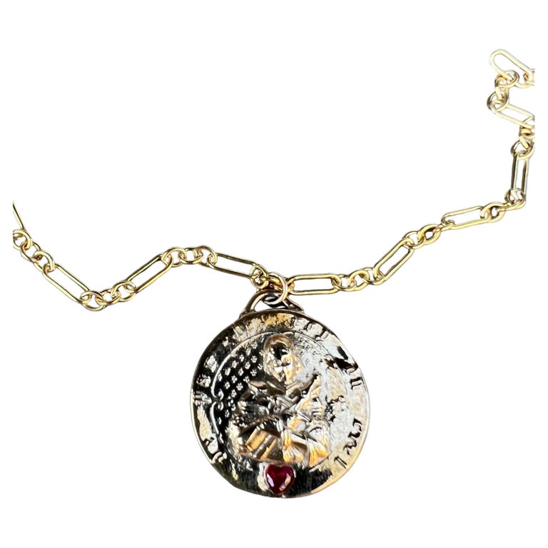 Heart Ruby Medal Gold Plated Joan of Arc Chain Necklace J Dauphin For ...