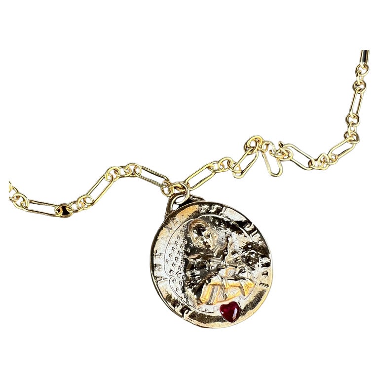 Heart Ruby Medal Gold Plated Joan of Arc Chain Necklace J Dauphin For ...