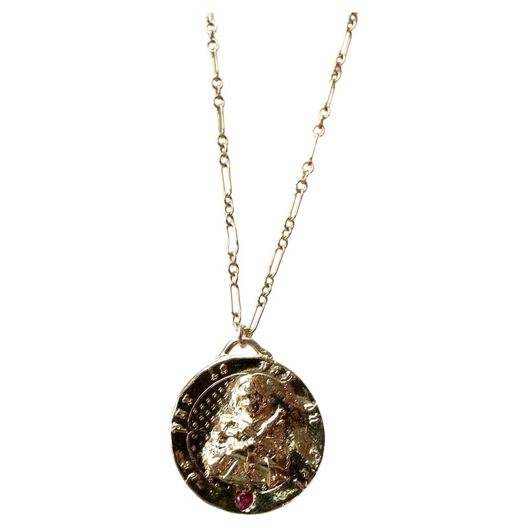 Heart Ruby Medal Gold Plated Joan of Arc Chain Necklace J Dauphin For ...