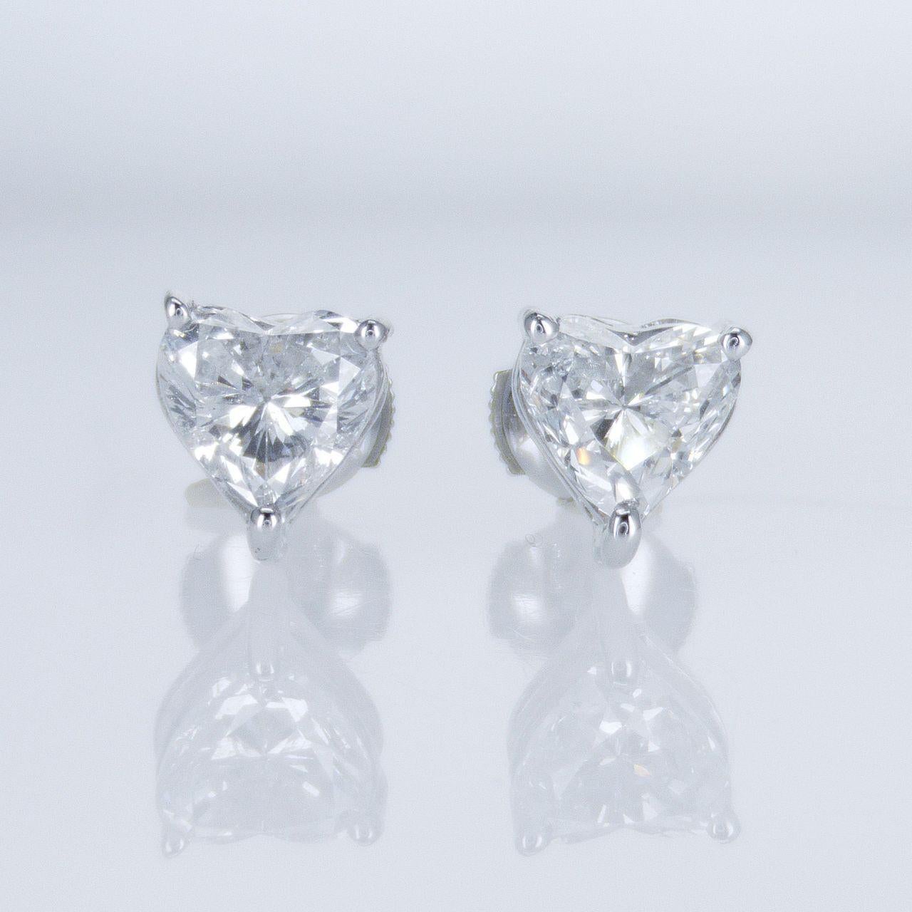 Heart Shape Diamond Stud Earrings 3.42 Carat in White Gold For Sale at ...