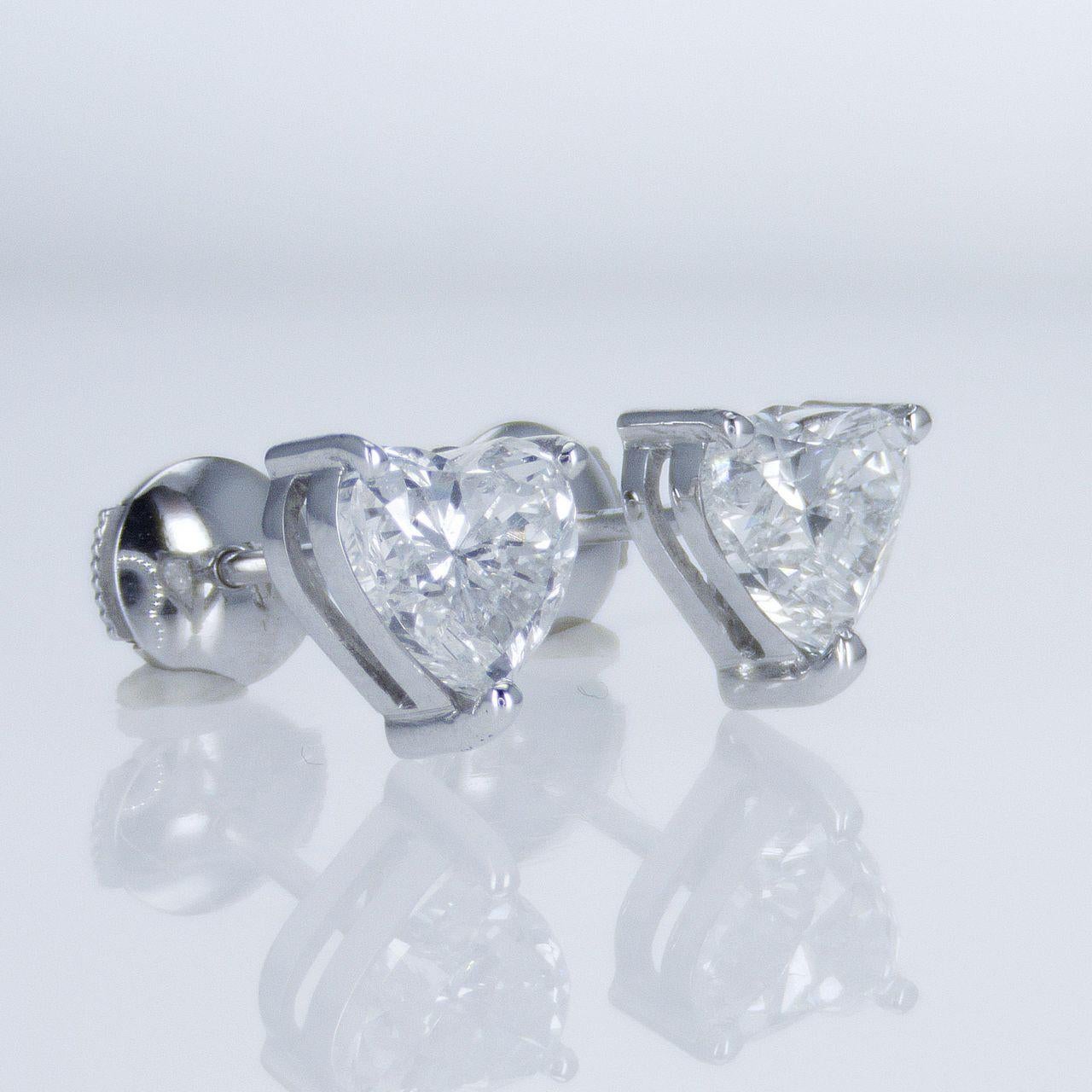 Heart Shape Diamond Stud Earrings 3.42 Carat in White Gold For Sale at ...