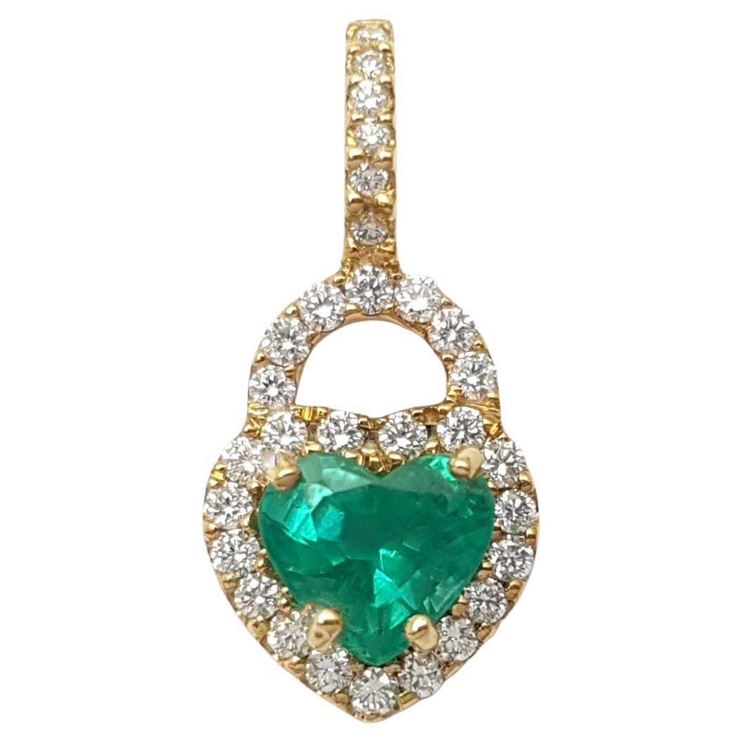 Heart Shape Emerald with Diamond Pendant set in 18K Gold Settings For ...