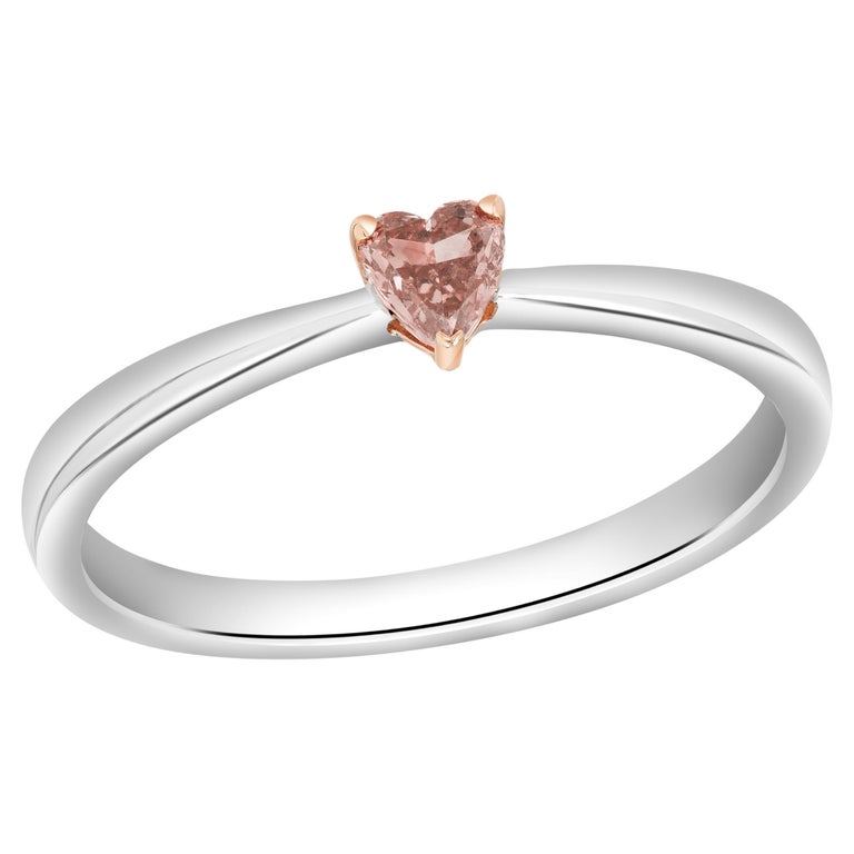 Heart Shape Fancy Pink Diamond Stackable Ring Set in 14k Rose and White ...