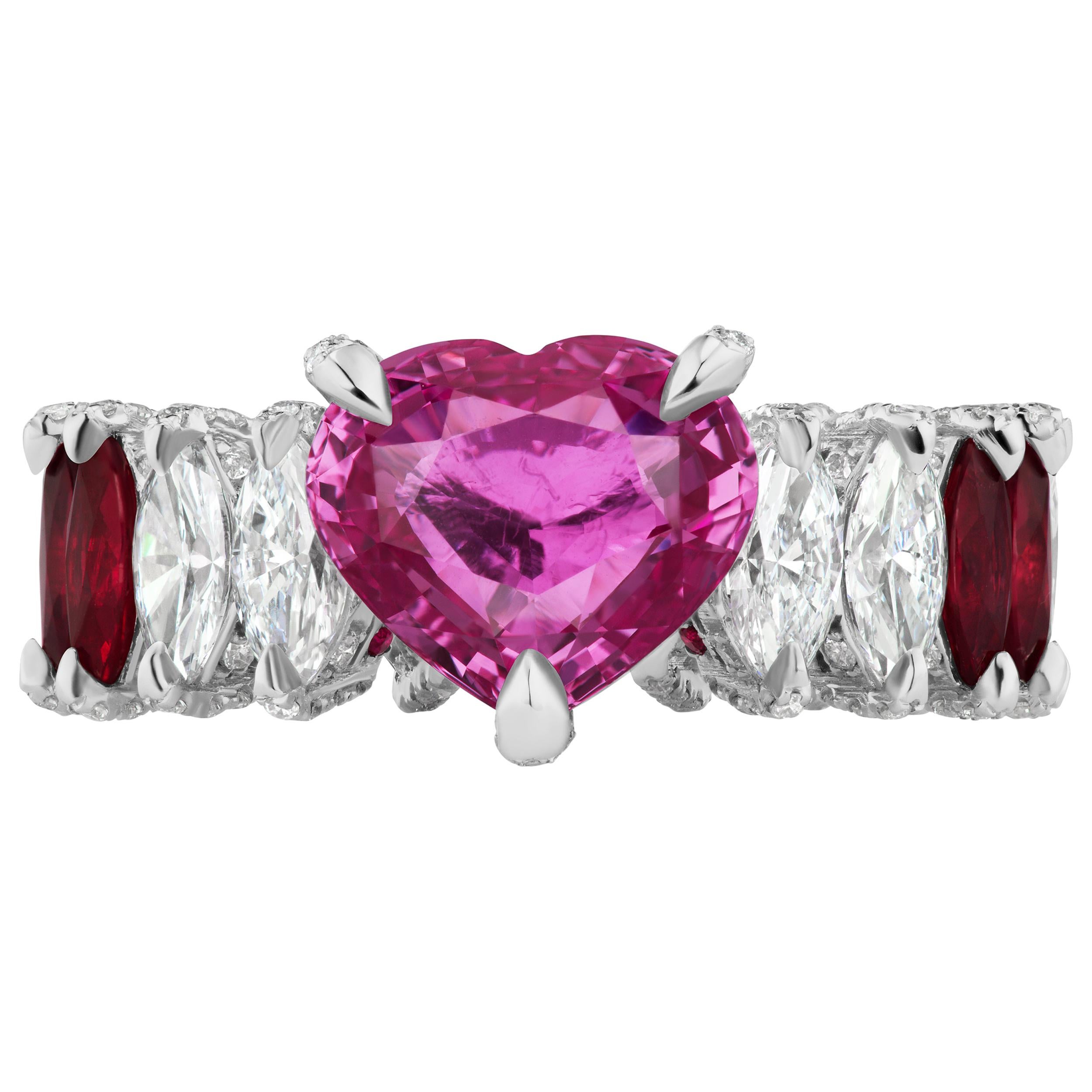 Ruby Diamond Platinum Heart Ring For Sale at 1stDibs