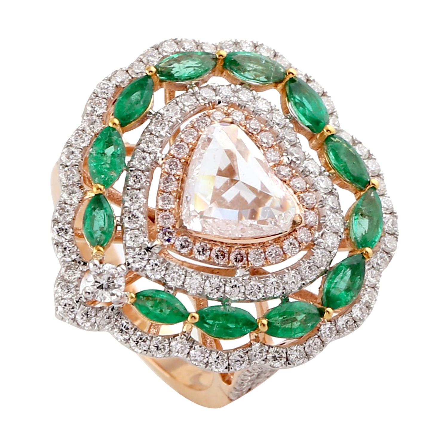 Heart Shape Shape Diamond with Diamonds and Emeralds Around Set in 18k ...