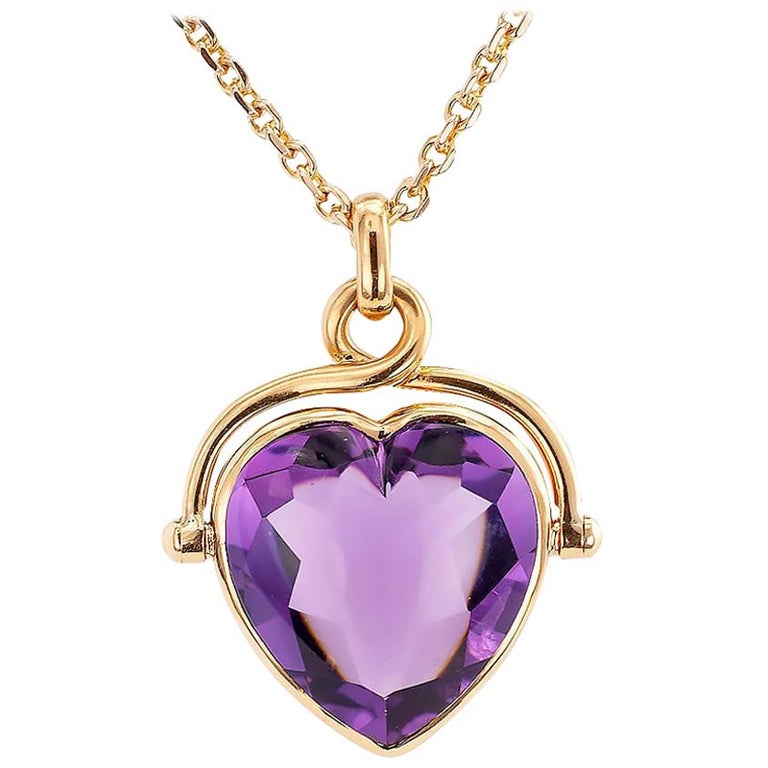 Heart Shaped Amethyst Rose Gold Pendant Necklace For Sale at 1stDibs