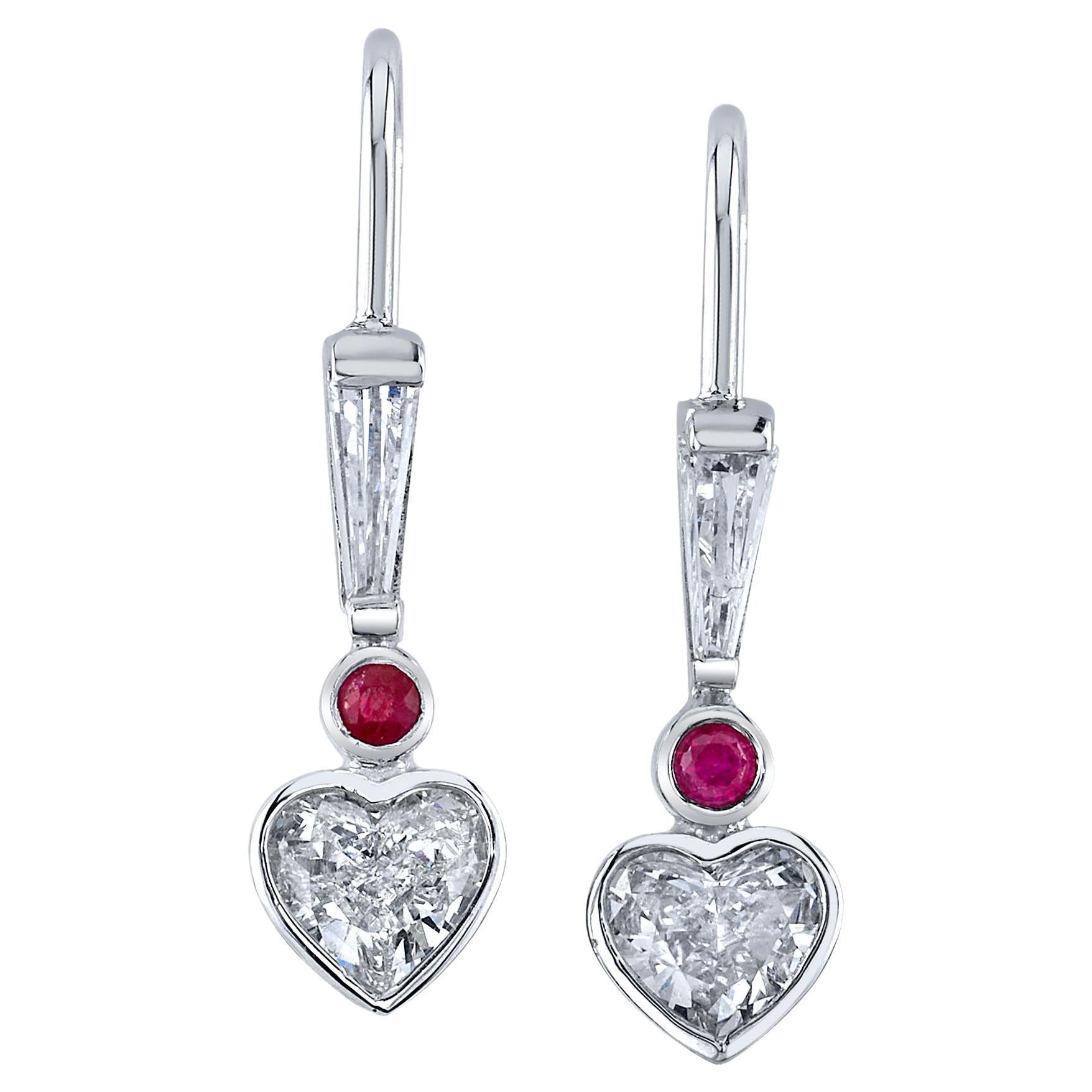 Ruby and Diamond Drop Dangle Earrings For Sale at 1stDibs