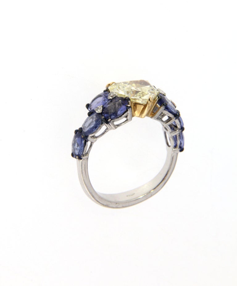 Heart Shaped Solitaire Fancy Color Diamond 18 Karat Gold Ring For Sale ...