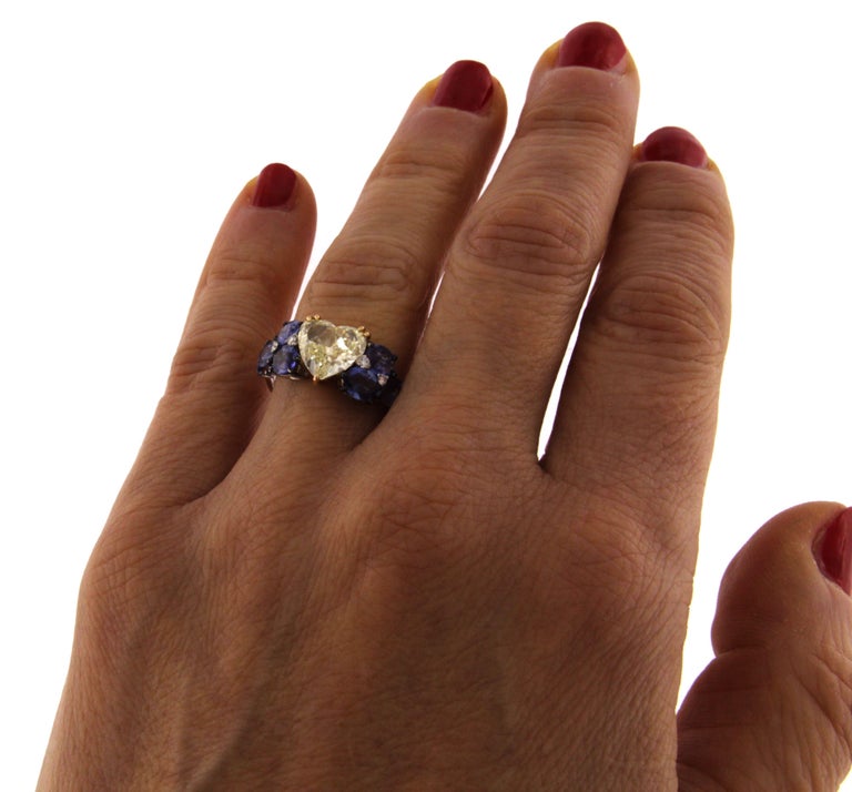 Heart Shaped Solitaire Fancy Color Diamond 18 Karat Gold Ring For Sale ...