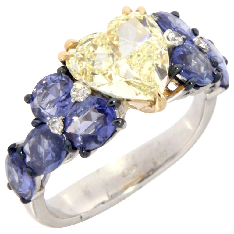 Heart Shaped Solitaire Fancy Color Diamond 18 Karat Gold Ring For Sale ...