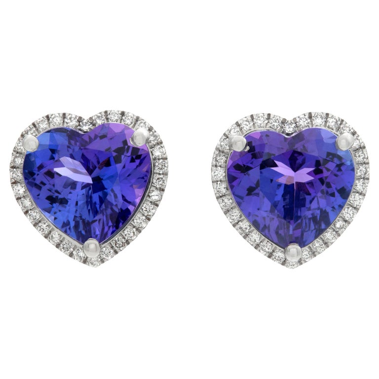Heart tanzanite and diamonds stud earrings in 18k white gold For Sale ...