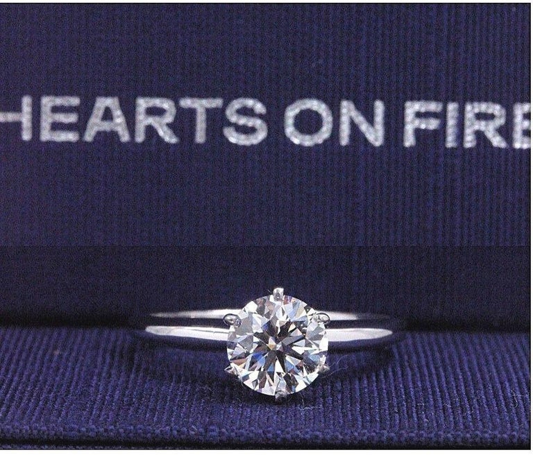 Hearts on Fire Diamond Ring Ideal Round 1.03 Carat F VS2 14 Karat White ...