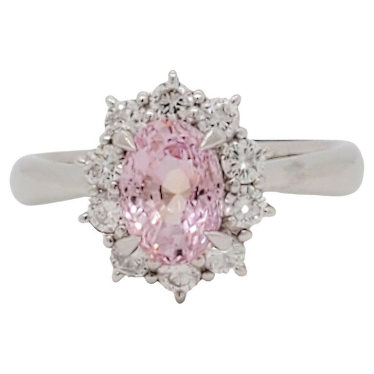 Heated Sri Lanka Padparadscha and Diamond Cocktail Ring in Platinum at ...
