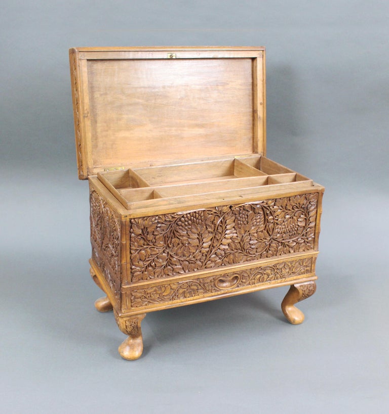Heavily Carved Footed 19th Century Teak Sewing Chest at 1stDibs