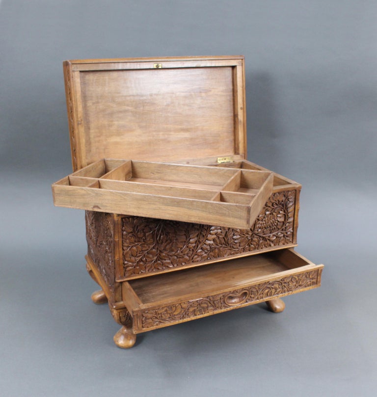Heavily Carved Footed 19th Century Teak Sewing Chest at 1stDibs