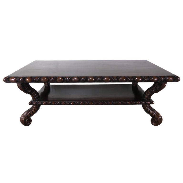 Heavily Carved Rectangular Shaped Walnut Coffee Table at 1stDibs