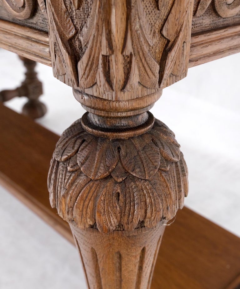 Heavily Fine Carved Oak Small Partners Desk Console Writing Table Mint ...