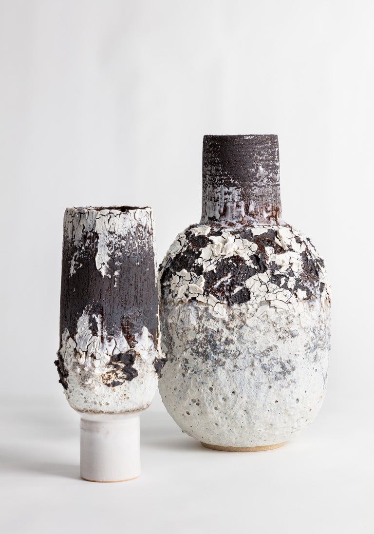 Heavily Textured Bottle Lava White and Black Stoneware Clay and ...